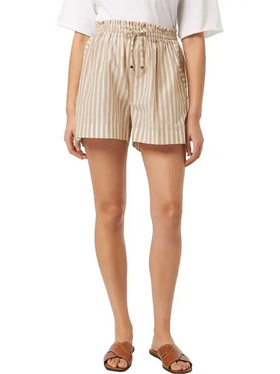 Scotch & Soda High-waisted Striped Cotton-blend Shorts - Desert Sand Stripe With Lurex