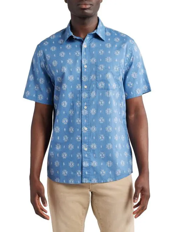 Pendleton Shoreline Print Short Sleeve Cotton Button-up Shirt - Harding Blue