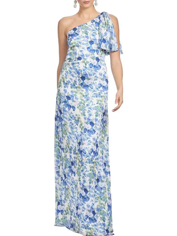 Sachin & Babi Chelsea Floral Print One-shoulder Gown - Pansy Prelude