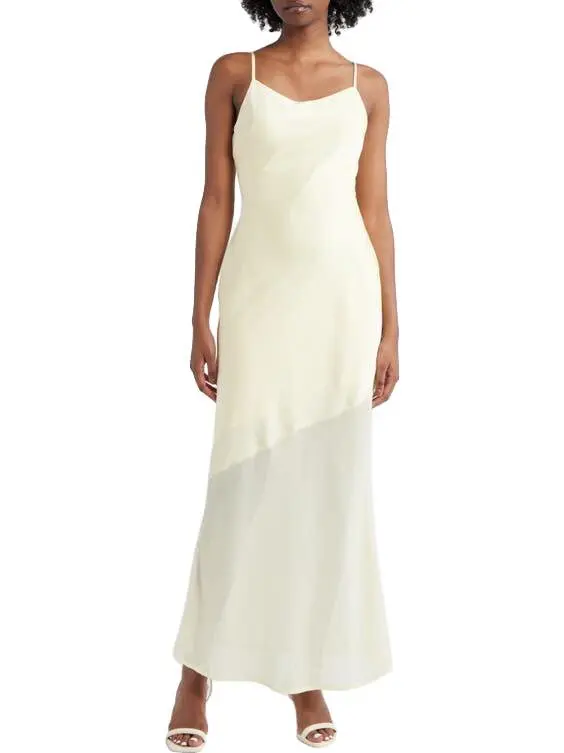RARE LONDON Satin And Chiffon Maxi Slip Dress - Butter