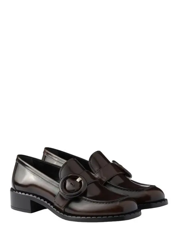 Prada Brushed Leather Loafers - Sienna