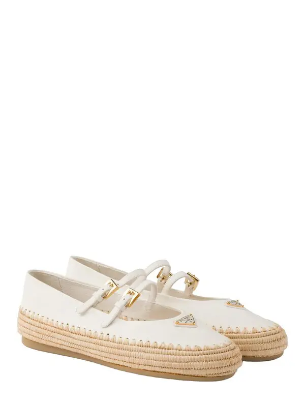 Prada Nappa Leather And Raffia Ballerinas - Neutral