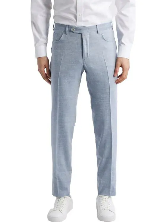 Canali Trim Fit Slub Linen And Wool Dress Pants - Light Blue