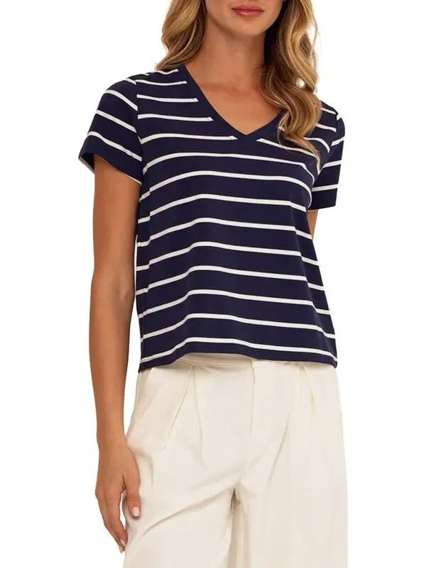 THREADS 4 THOUGHT Maxine Stripe V-neck Top - Stargazer/white