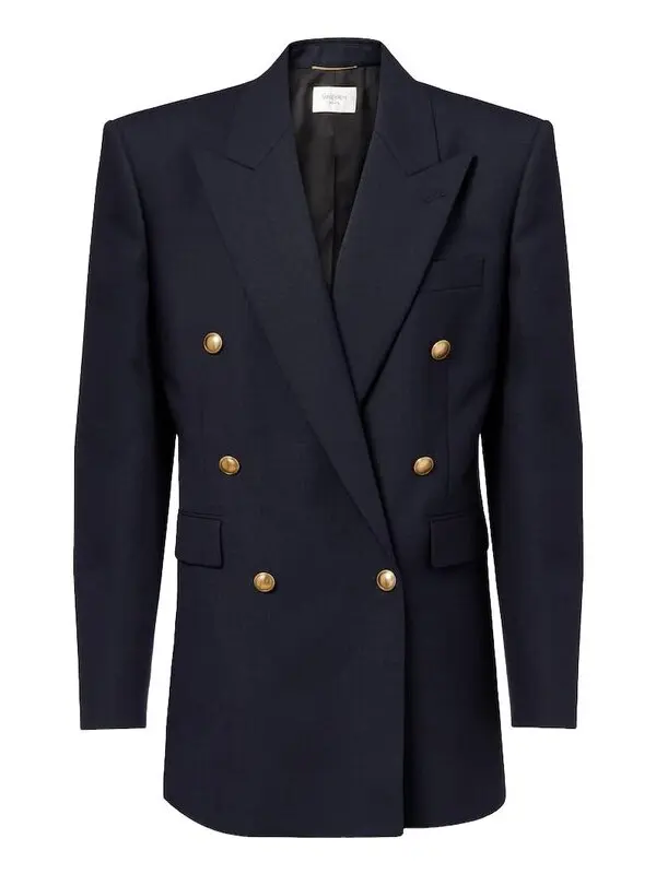 Saint Laurent Double-breasted Wool Chiné Blazer - Blue