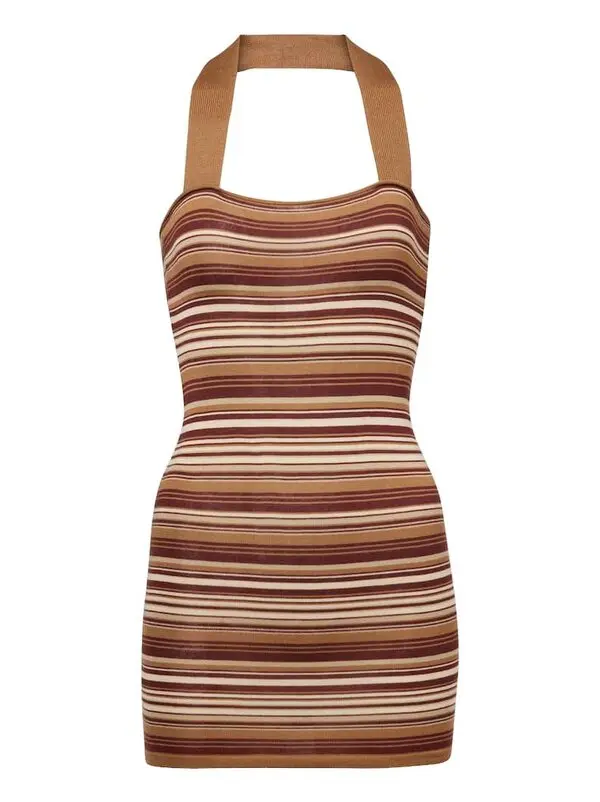 AYA MUSE Striped Silk-blend Halterneck Minidress - Brown