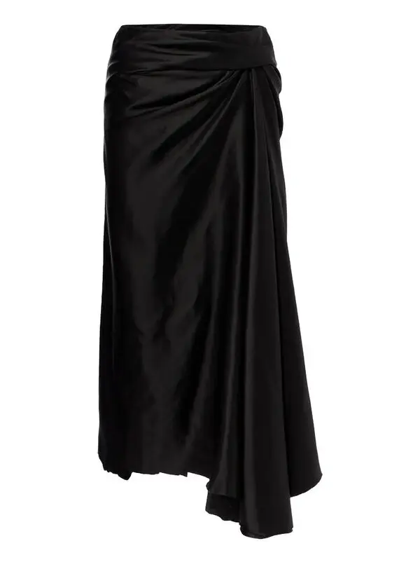 Balenciaga Draped Twill Midi Skirt - Black