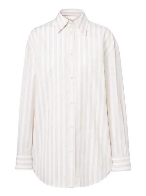 Saint Laurent Cassandre Striped Cotton Shirt - Beige