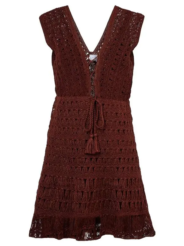 Anna Kosturova Jennifer Crochet Cotton Minidress - Brown