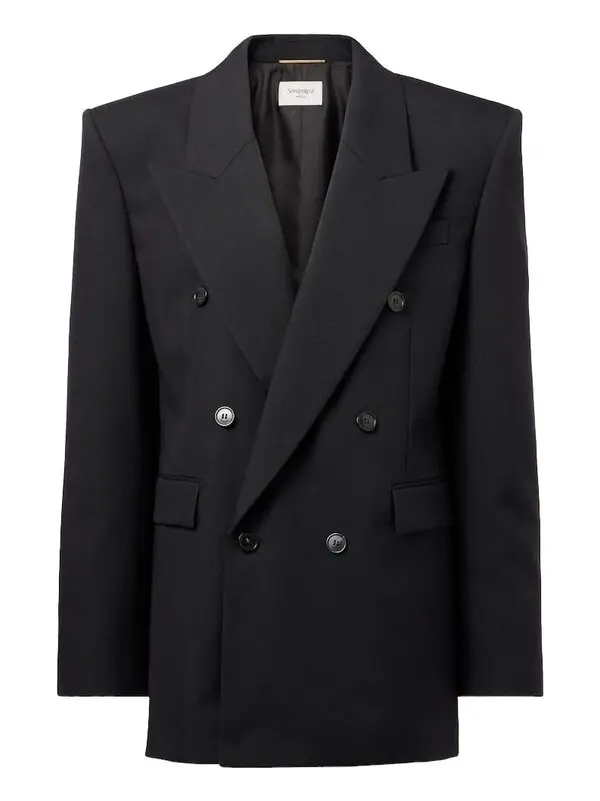 Saint Laurent Double-breasted Wool Canvas Blazer - Black