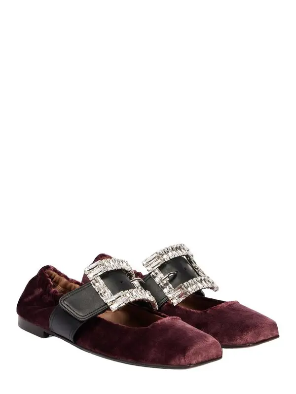 Dolce & Gabbana Embellished Leather-trimmed Velvet Flats - Burgundy