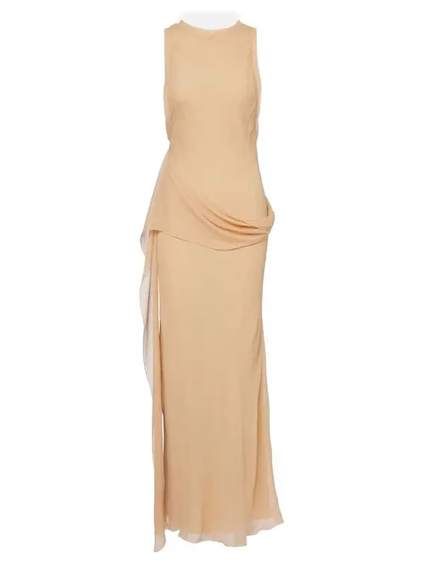 Victoria Beckham Draped Silk Gown - Beige