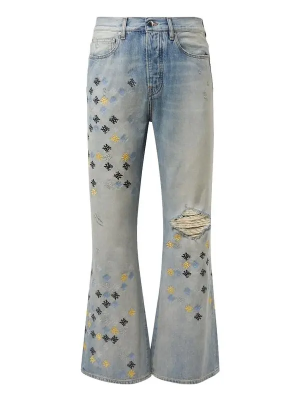 Amiri Ma Quad Embroidered Flared Jeans - Blue