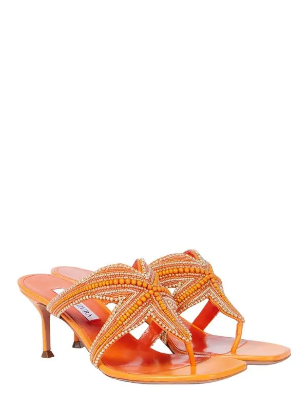 AQUAZZURA Reef Star Beaded Thong Sandals - Orange