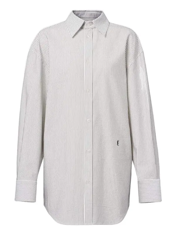 Saint Laurent Cassandre Striped Cotton Shirt - White