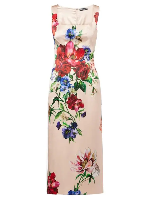 Dolce & Gabbana Floral Satin Midi Dress - Multicoloured