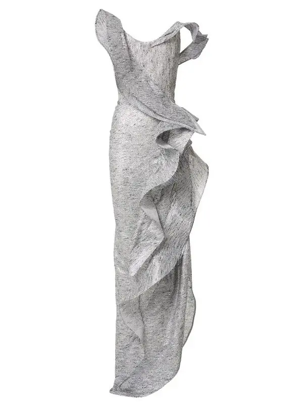 Maticevski Satellite Wave Ruffled Gown - Silver