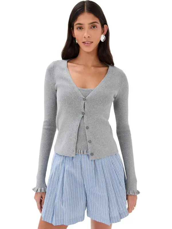 LE BOP Ribbed Knit Cardigan - Heather Gray