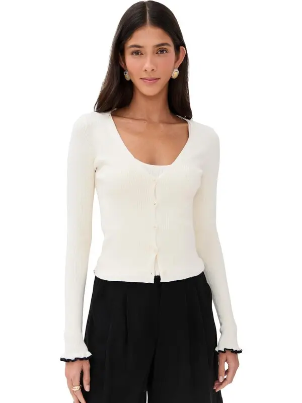 LE BOP Ribbed Knit Cardigan - White & Black