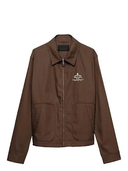 Prada Branded-print Side-pocket Woven Jacket - Brown