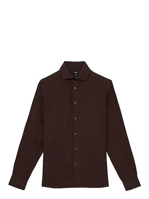 REISS Ruban Classic Collar Linen Shirt - Dark Brown
