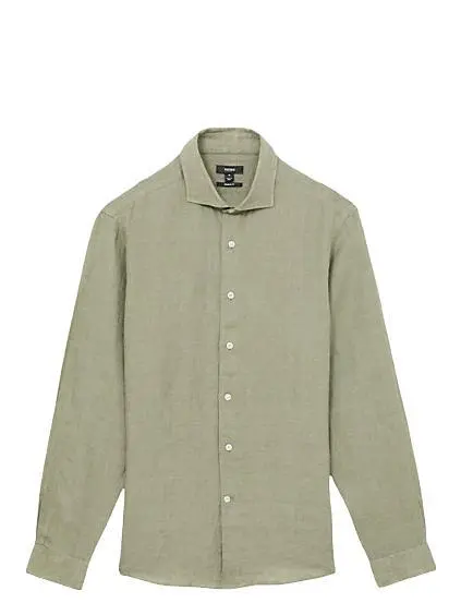 REISS Ruban Classic Collar Linen Shirt - Thyme Green
