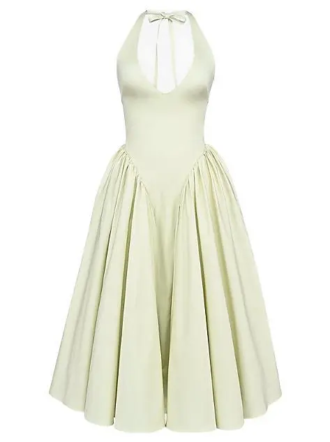 House Of Cb Marilyn Halter Stretch-cotton Midi Dress - Pistachio