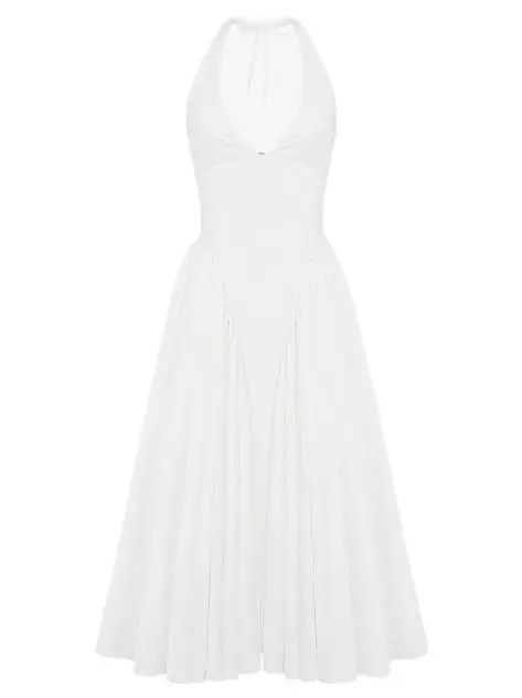 House Of Cb Marilyn Halter Stretch-cotton Midi Dress - White