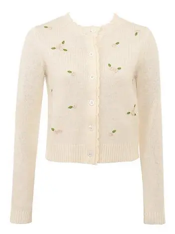 House Of Cb Anjou Floral-embroidered Wool Cardigan - Cream