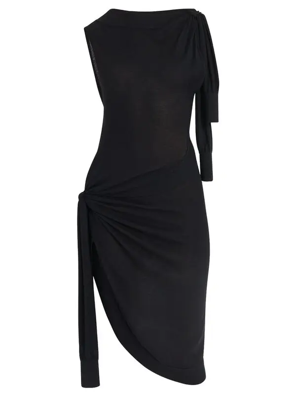 FERRAGAMO Knotted Sleeveless Knit Midi Dress - Nero.