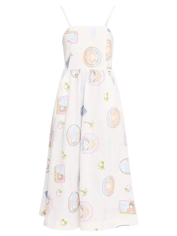 DAMSON MADDER Peaches Embroidered Apron Midi Dress - Multi