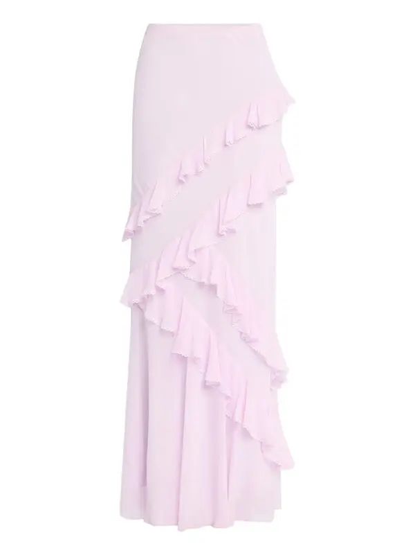 LoveShackFancy Mitnessa Asymmetric Ruffle Maxi Skirt - Soft Lilac