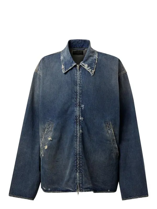 Balenciaga Distressed Denim Jacket - Blue