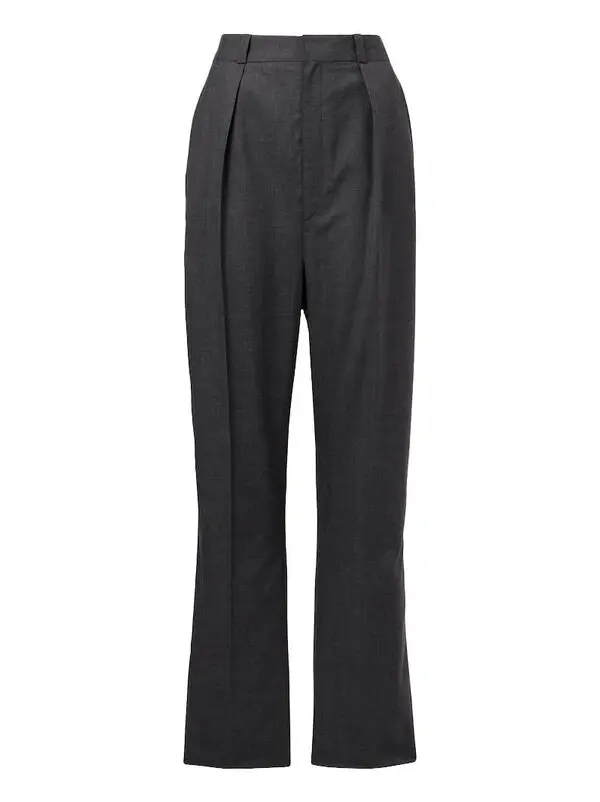 LEMAIRE Pleated Wool Twill Straight Pants - Grey