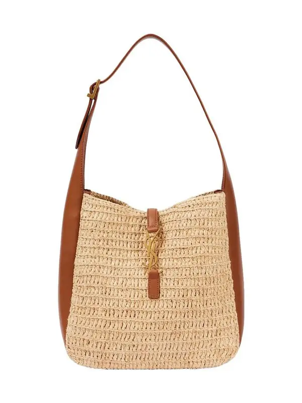 Saint Laurent Le 5 A 7 Small Raffia Shoulder Bag - Neutrals
