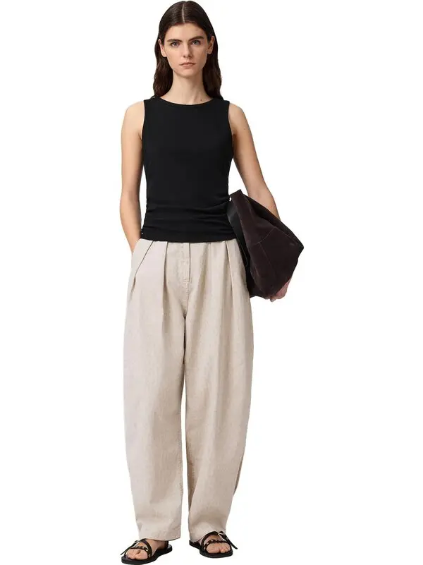 ALLSAINTS Becca Barrel Leg Camouflage Denim Pants - Leppo Cream White