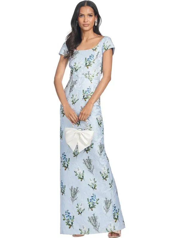 Sachin & Babi Printed Cloque Grace Gown - Cloud Blue Panicle