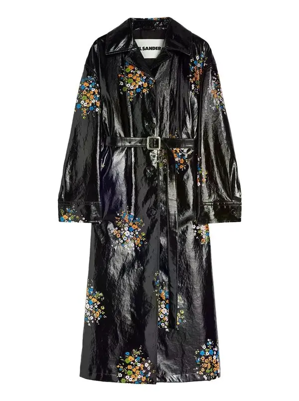 JIL SANDER Printed Trench Coat - Black