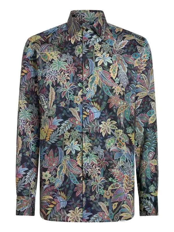 Etro Botanical-print Cotton Shirt - Blue