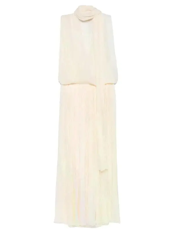 Blumarine Asymmetric Pleated Midi Dress - Neutrals