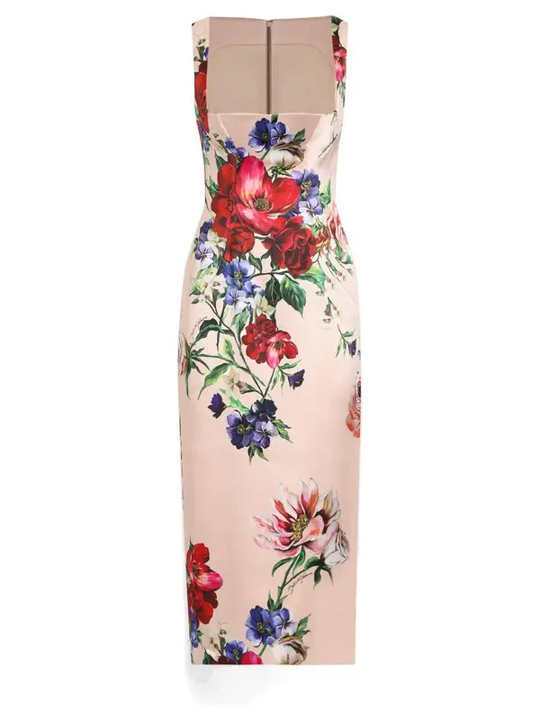 Dolce & Gabbana Satin Calf-length Sheath Dress With Floral - Print