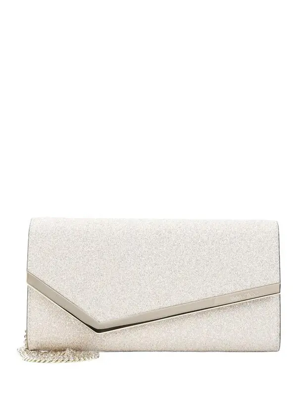 JIMMY CHOO Leather Emmie Glitter Clutch - Beige