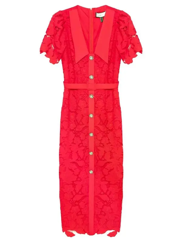 NISSA Lace Midi Dress - Red