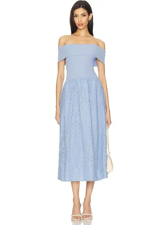 Astr The Label Mixed Media Off-the-shoulder Dress - Blue