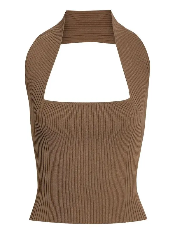 BY MALENE BIRGER Ronda Ribbed-knit Halterneck Top - Brown