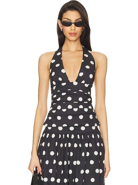 LOVERS AND FRIENDS Polka Dot Halter Neck Top - Black