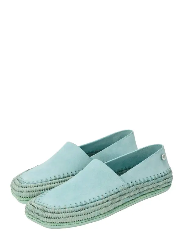 Loewe Rio Suede And Raffia Slippers - Light Blue