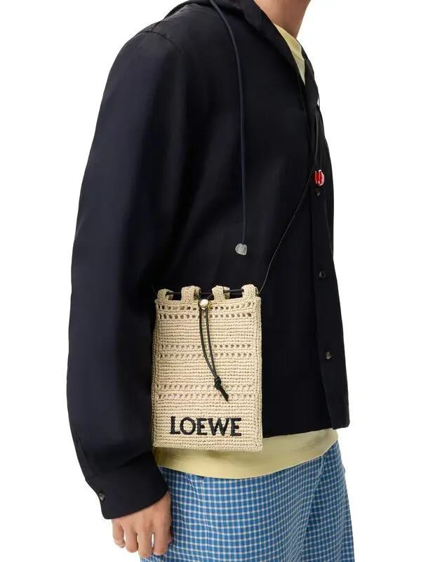 Loewe Raffia Pocket With Drawstring Closure - Natural/black
