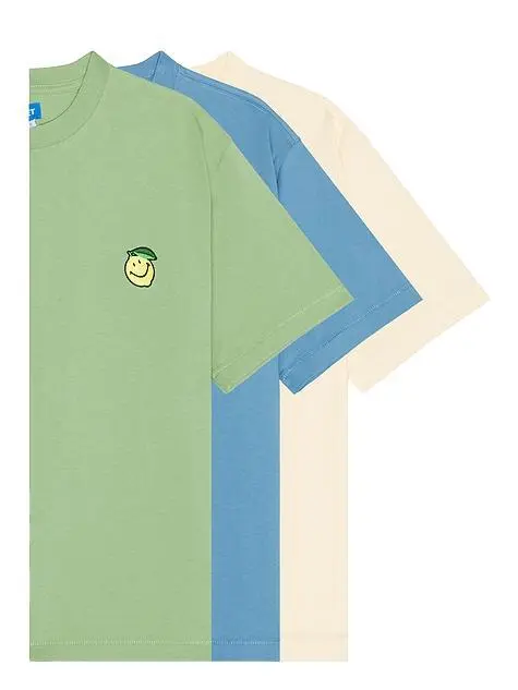 MARKET Smiley Fruit 3 Pack T-shirt In Green - Basil  Butter Cream  & Sky Blue