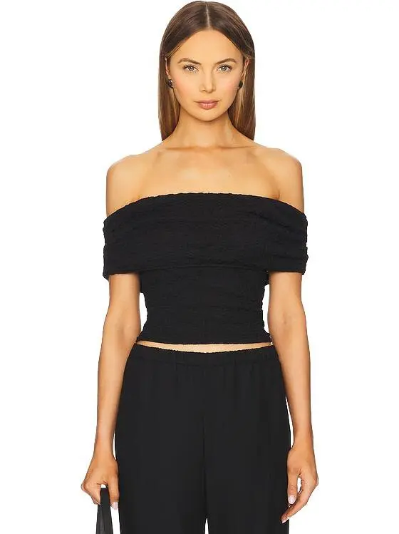 Astr The Label Off-shoulder Textured Knit Top - Black